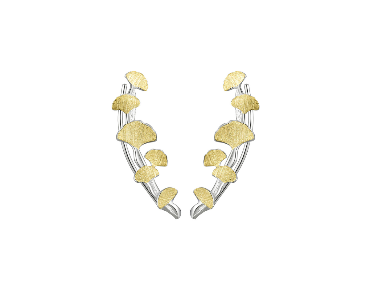 Sterling Silver | Gingko Leaves Stud Earrings - Lotus Fun