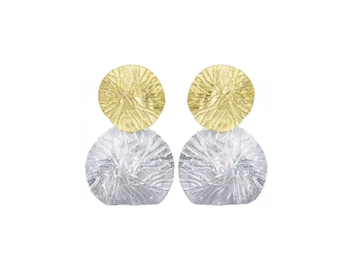 Round Double Lotus Leaves Dangle Earrings | Lotus Fun