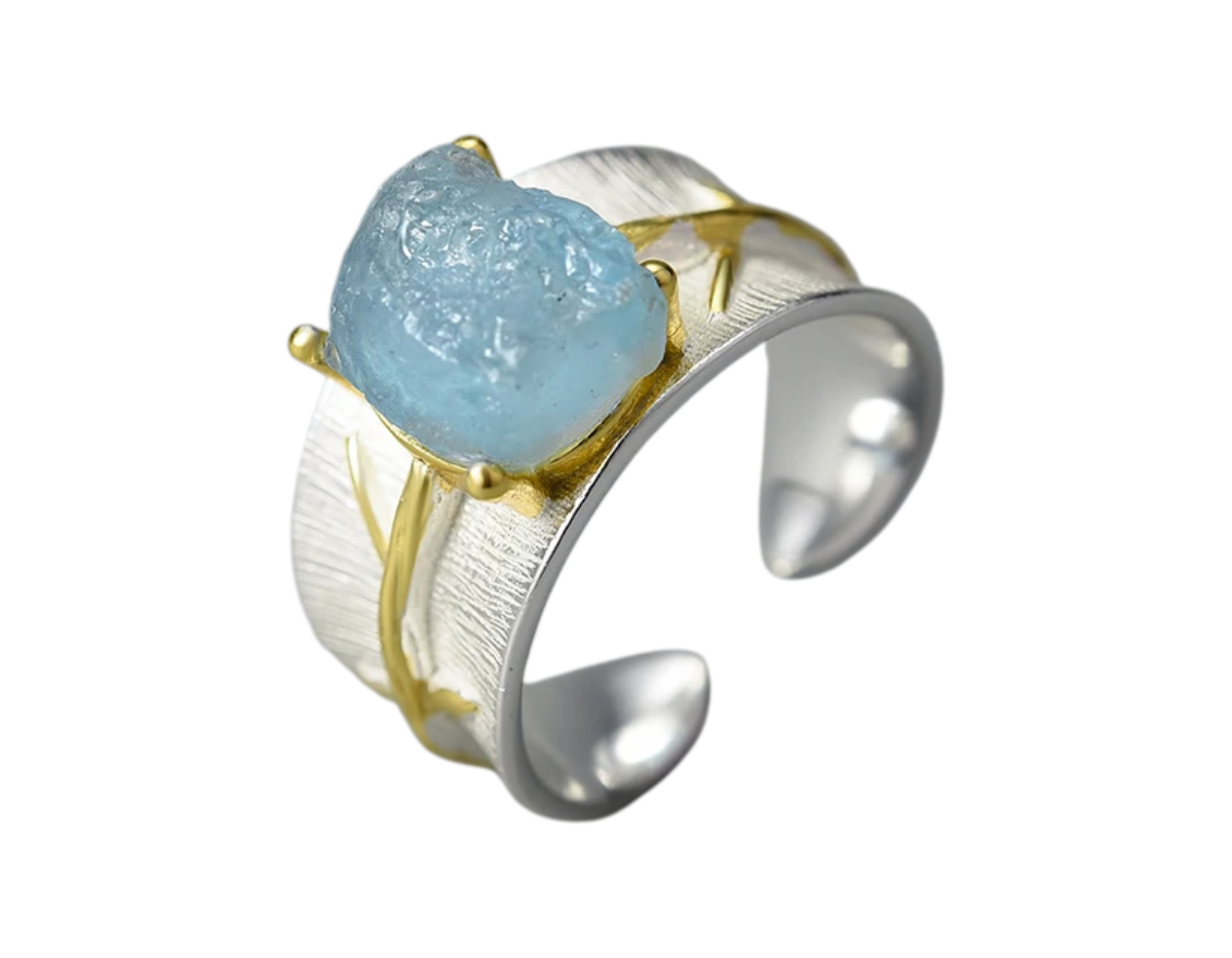Long Leaves Aquamarine Rings | Lotus Fun