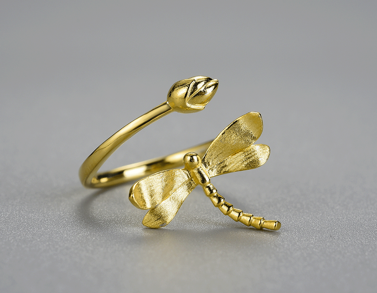Sterling Silver | Dragonfly Lotus Bud Ring - Lotus Fun