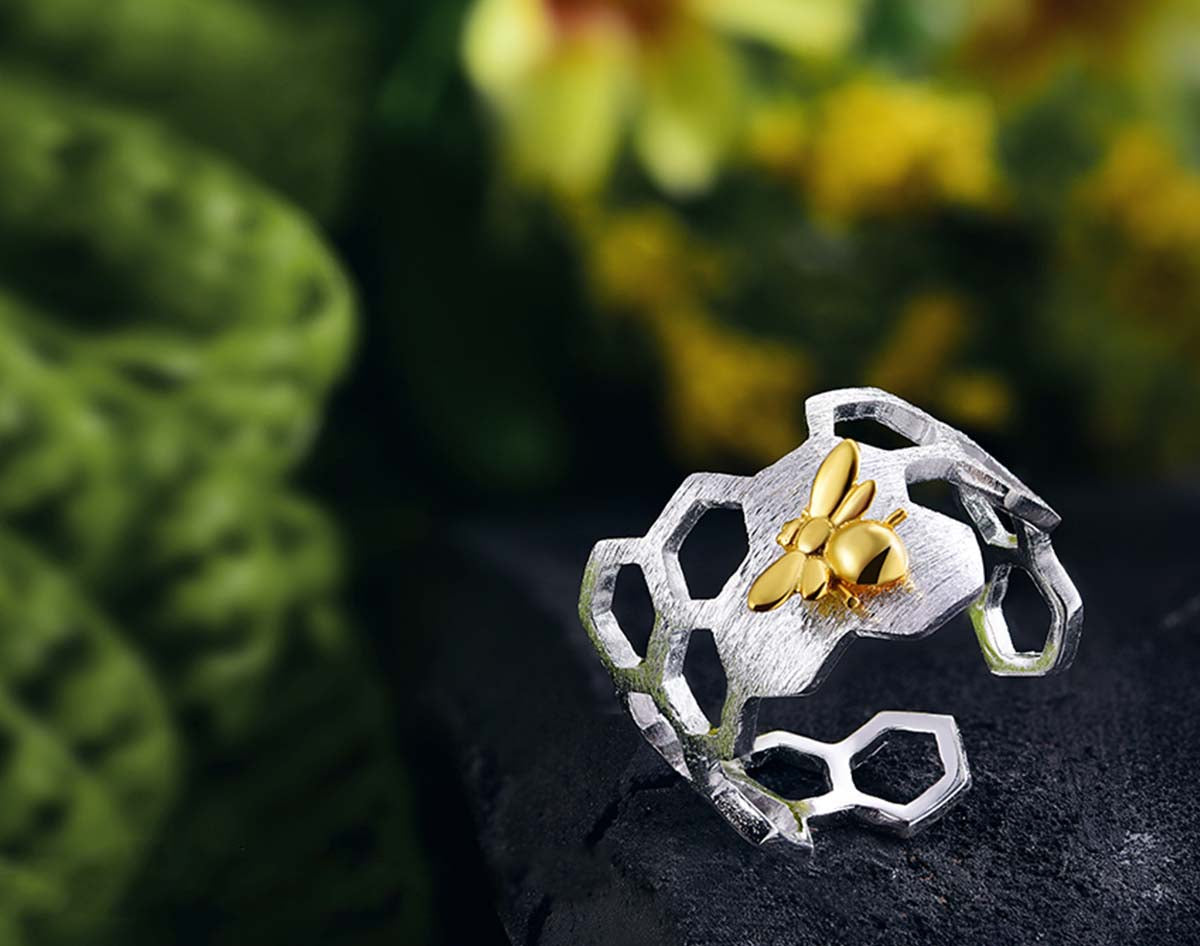 Sterling Silver Honeycomb Ring - Lotus Fun