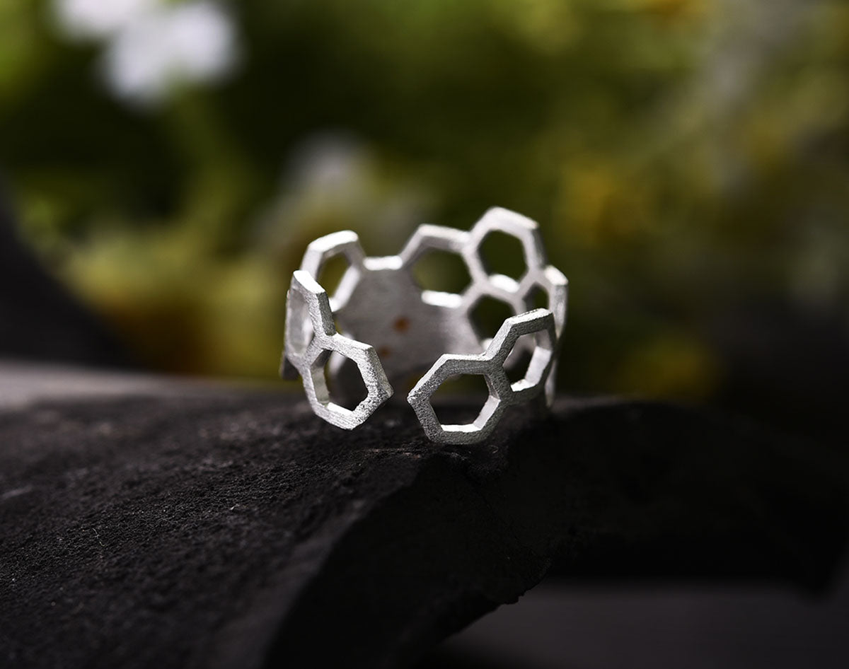 Sterling Silver Honeycomb Ring - Lotus Fun