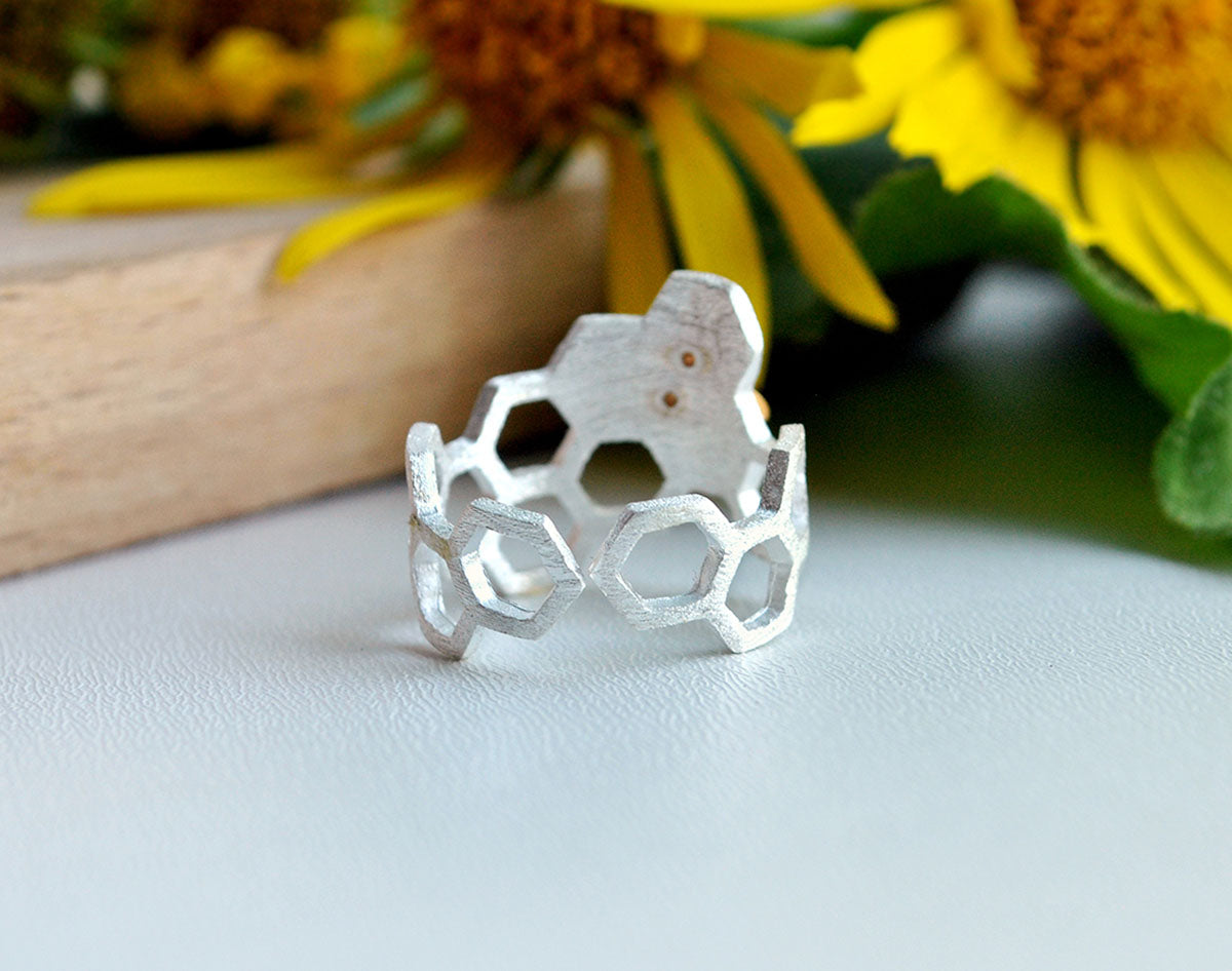 Sterling Silver Honeycomb Ring - Lotus Fun