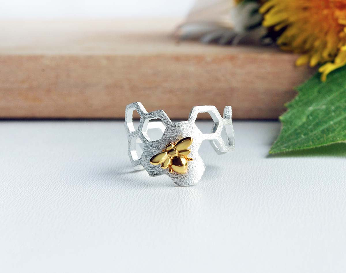 Sterling Silver Honeycomb Ring - Lotus Fun