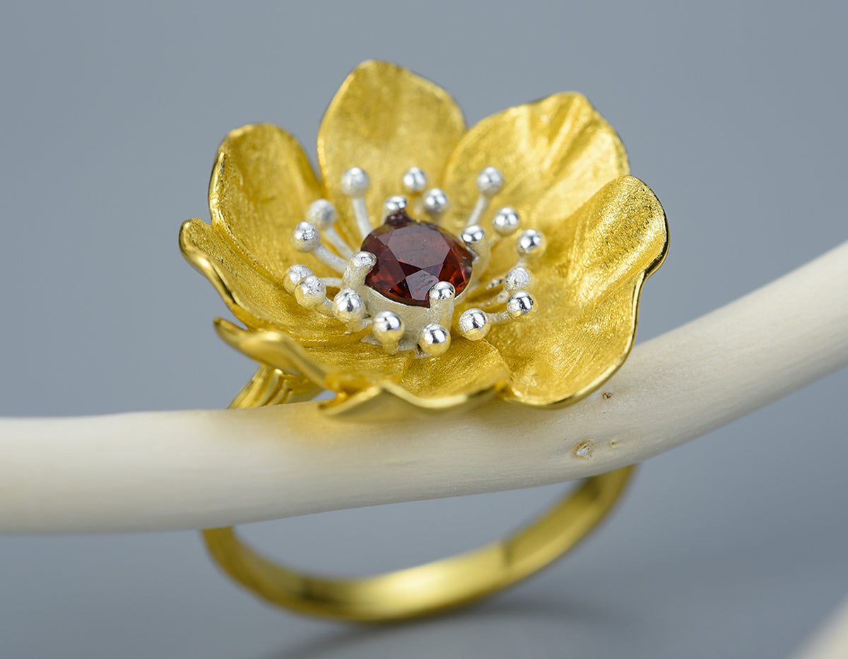 Sterling Silver | Blooming Anemone Flower Ring - Lotus Fun