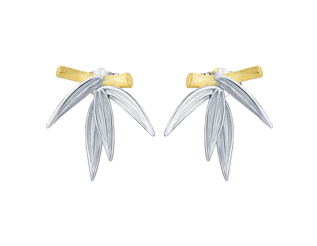 Sterling Silver | Bamboo Leaves Stud Earrings - Lotus Fun