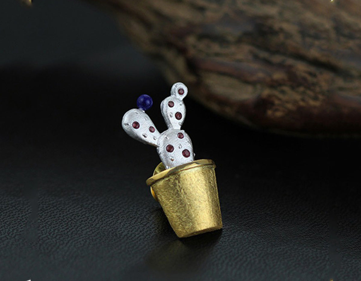 Sterling Silver | Cute Cactus Brooch - Lotus Fun