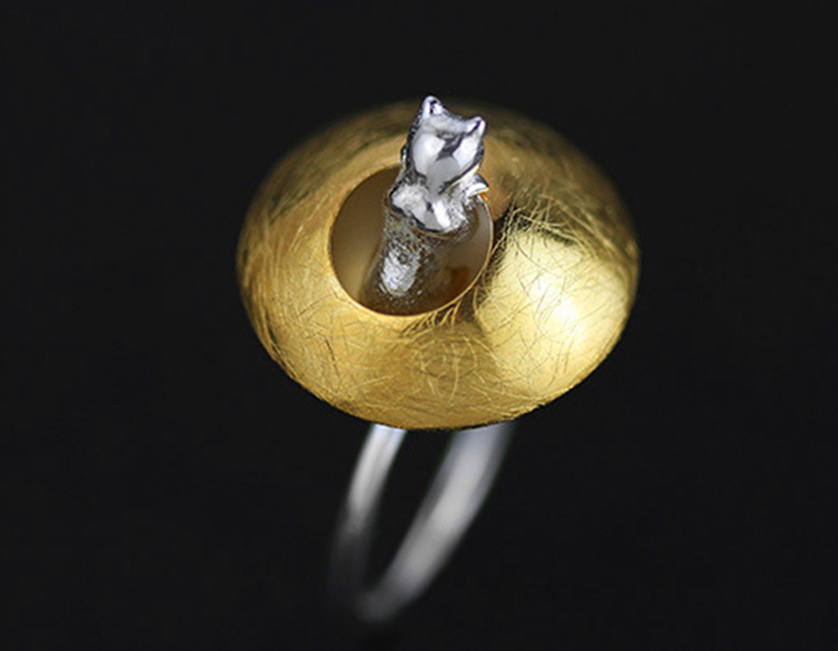 Sterling Silver | Peeping Cat Ring - Lotus Fun