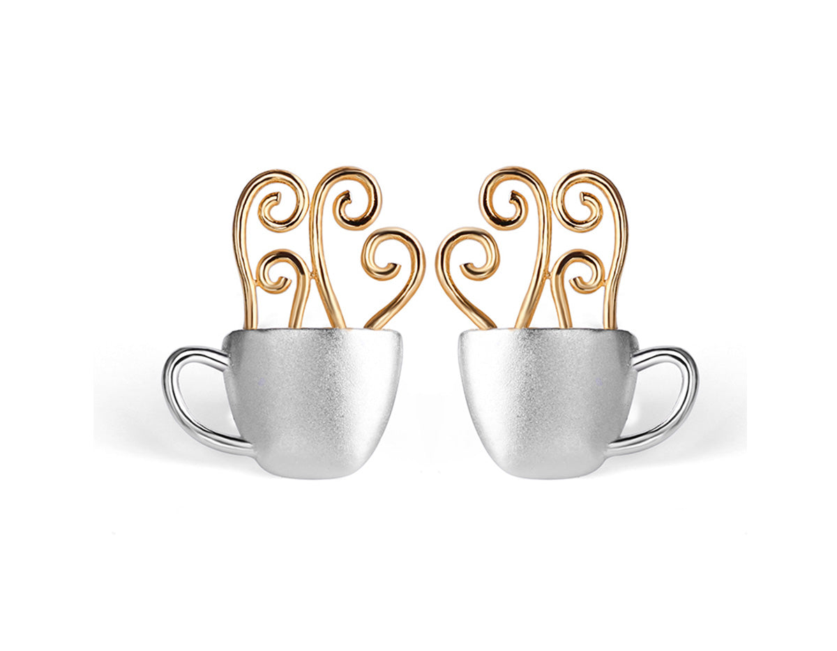 Sterling Silver | Morning Coffee Cup Earring - Lotus Fun
