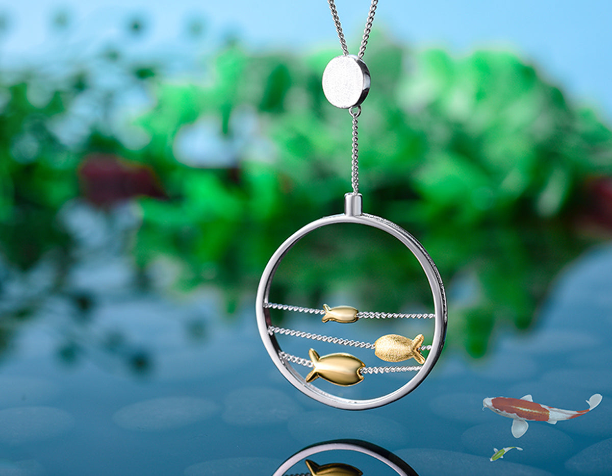 Sterling Silver | Swimming Fishes Pendant - Lotus Fun