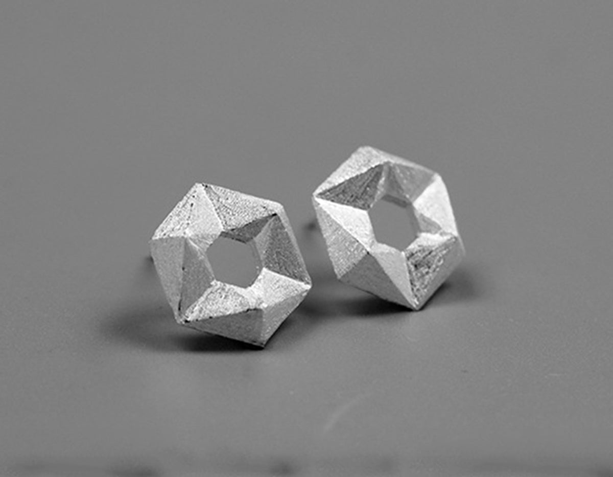Sterling Silver | Hexagon Stud Earring - Lotus Fun