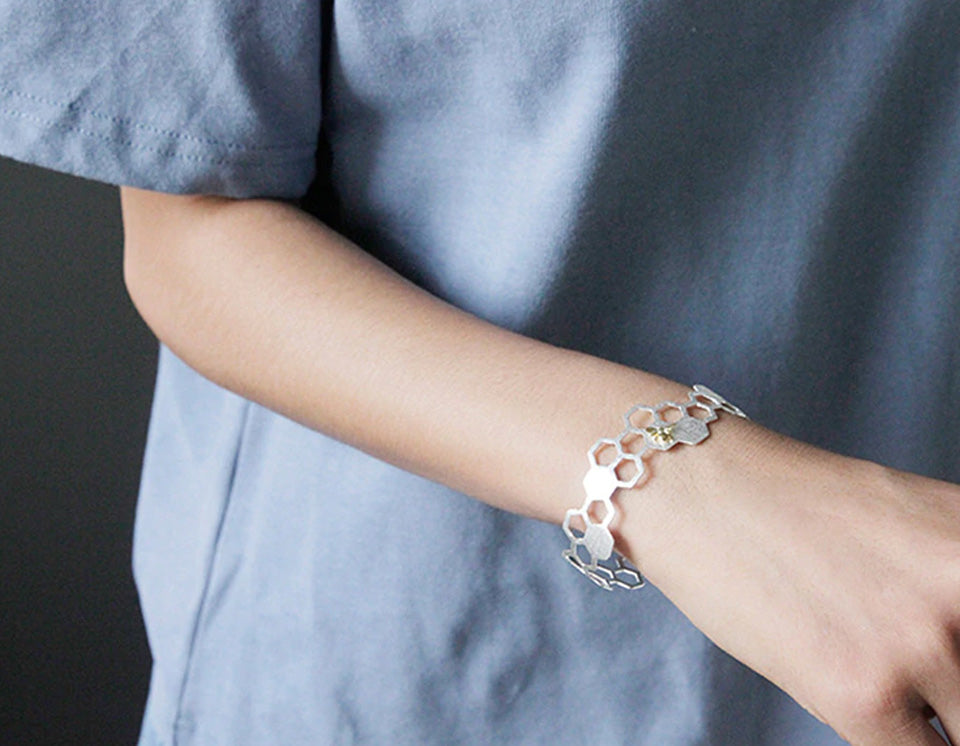 Sterling Silver Honeycomb Bangle - Lotus Fun