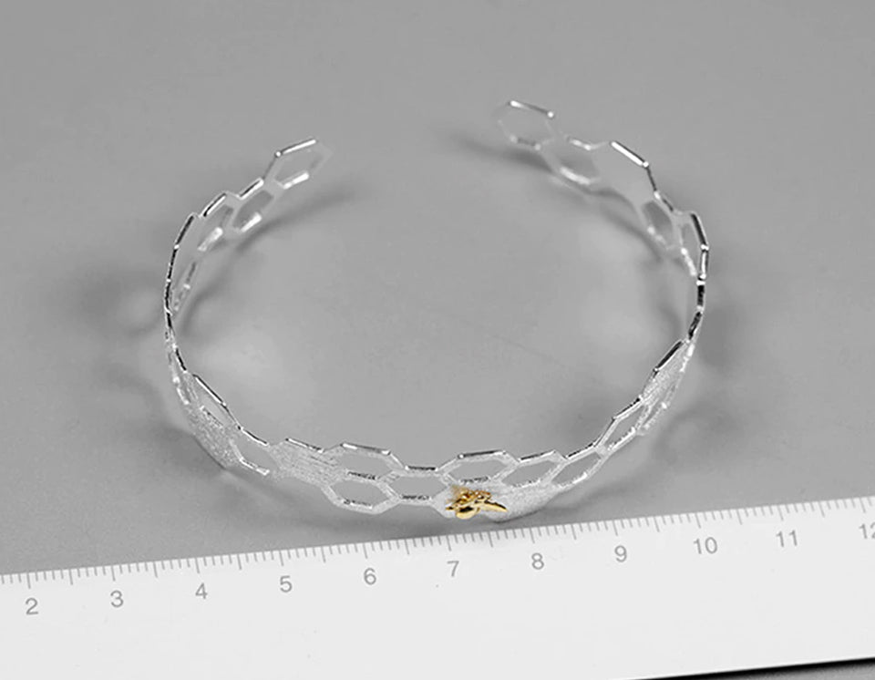 Sterling Silver Honeycomb Bangle - Lotus Fun