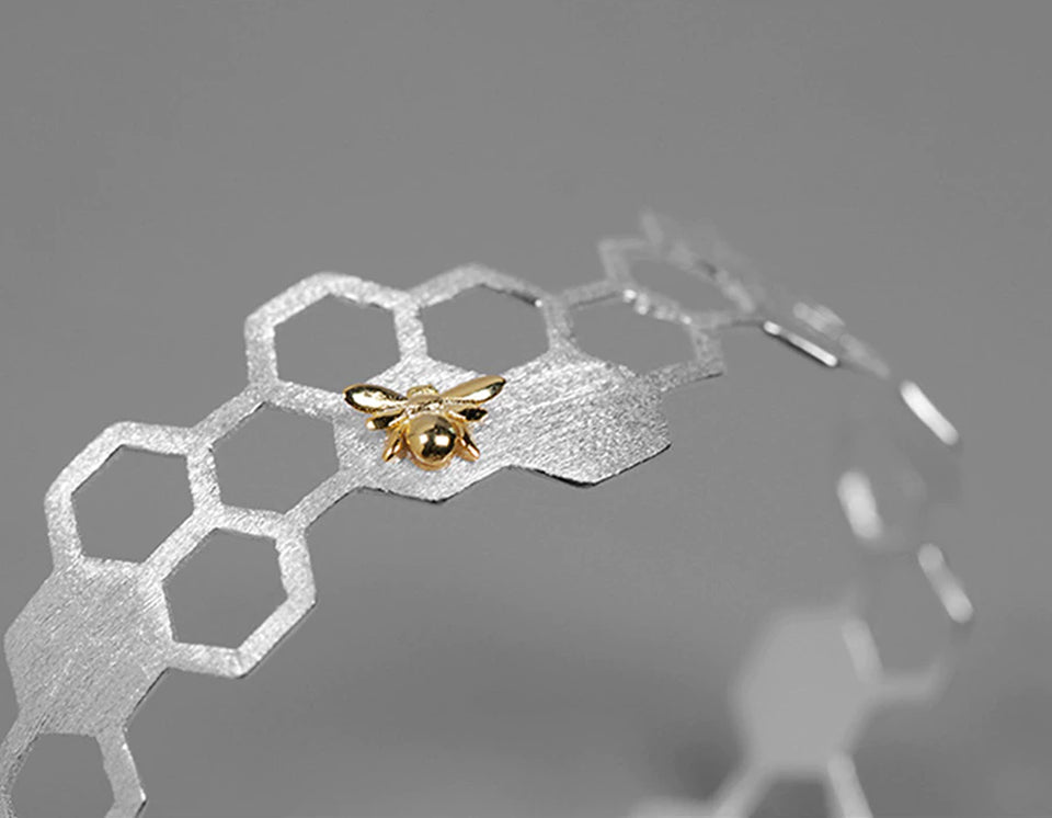Sterling Silver Honeycomb Bangle - Lotus Fun