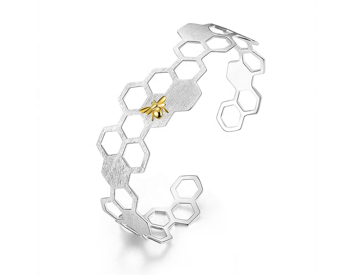 Sterling Silver Honeycomb Bangle - Lotus Fun