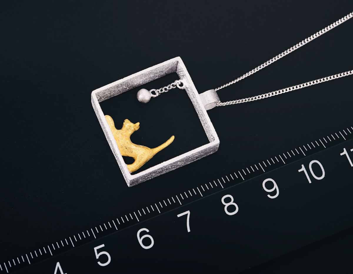 Sterling Silver | Playful Cat Pendant - Lotus Fun