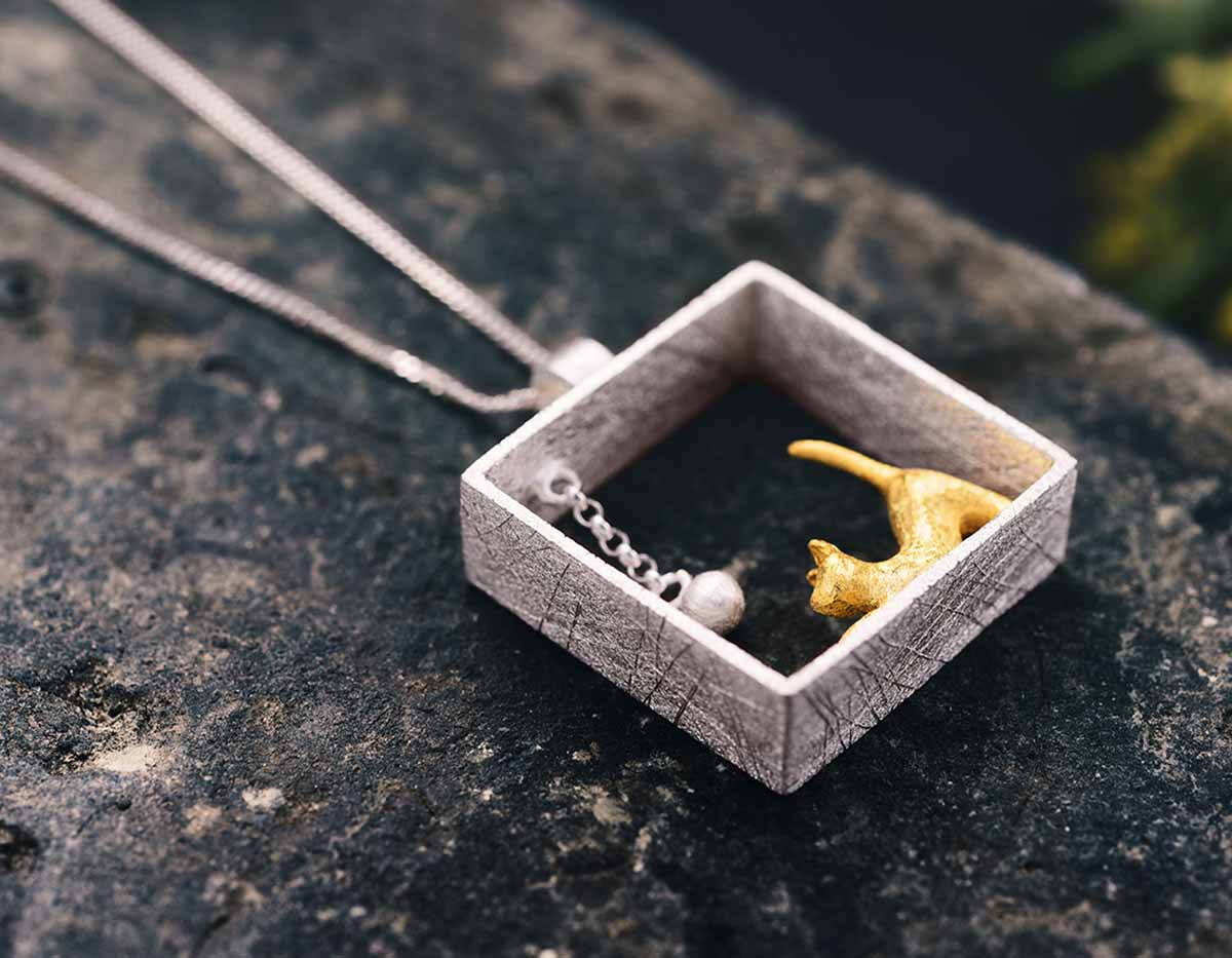 Sterling Silver | Playful Cat Pendant - Lotus Fun