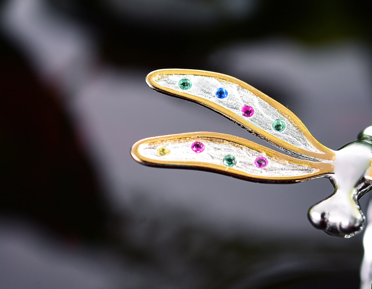 Sterling Silver | Rainbow Dragonfly Ring - Lotus Fun